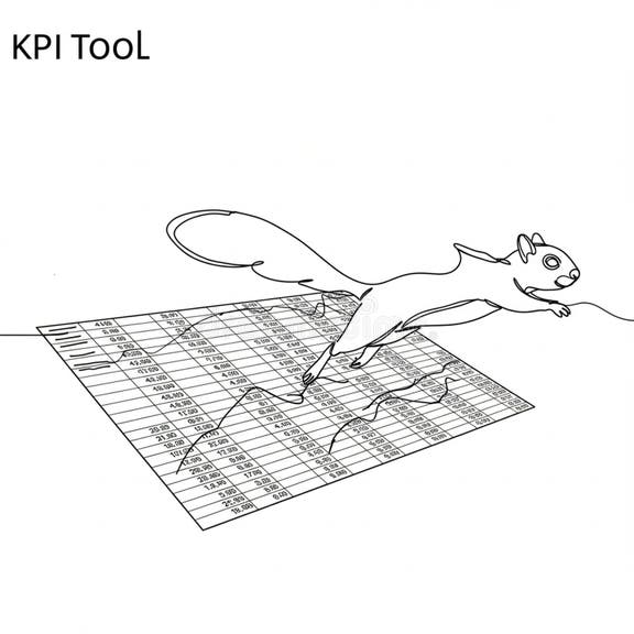 Line Art Illustration of a Squirrel Running Across a Spreadsheet with ...