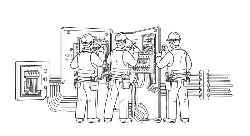 Electricians Working on Electrical Panel Stock Illustration ...