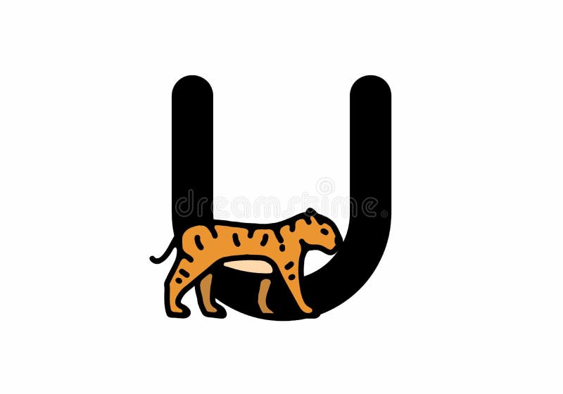 Line Art Illustration of Tiger with U Initial Letter Stock Vector ...