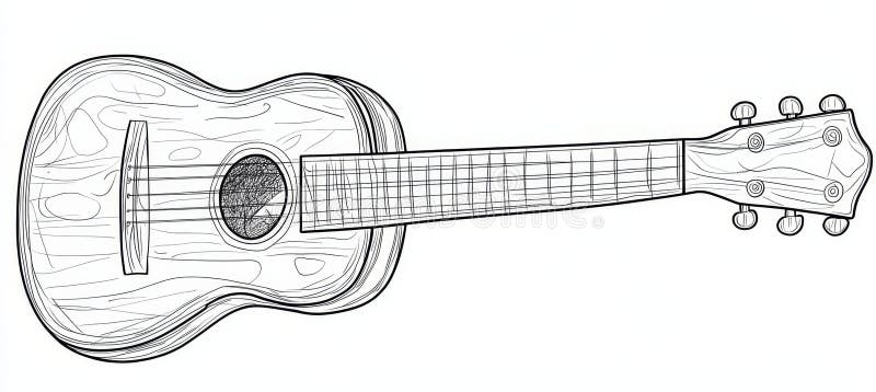 Line Art Illustration of Ukulele Musical Instrument Design for Coloring ...