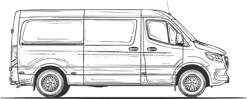 Line Art Illustration of a Van in Side View with Detailed Features ...