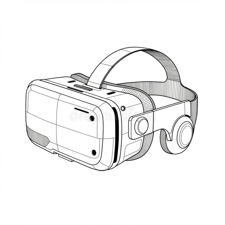 Line Art Illustration of a Virtual Reality Headset Featuring a Boxy ...
