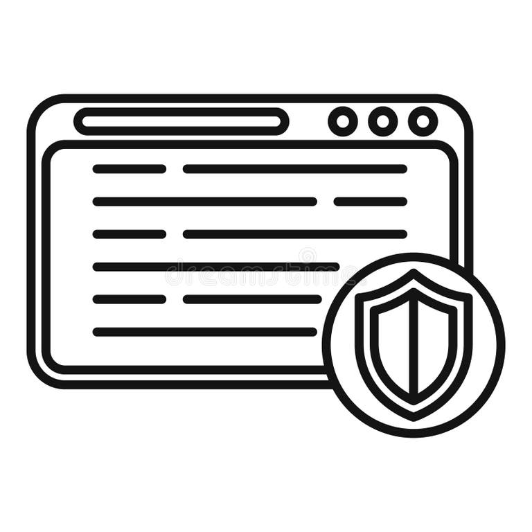 Line Art Illustration of a Web Browser Window with a Shield, Indicating Internet Security Stock ...