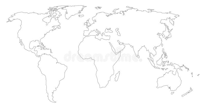 World Map Line Art Illustration with Boundaries of Continents Isolated ...