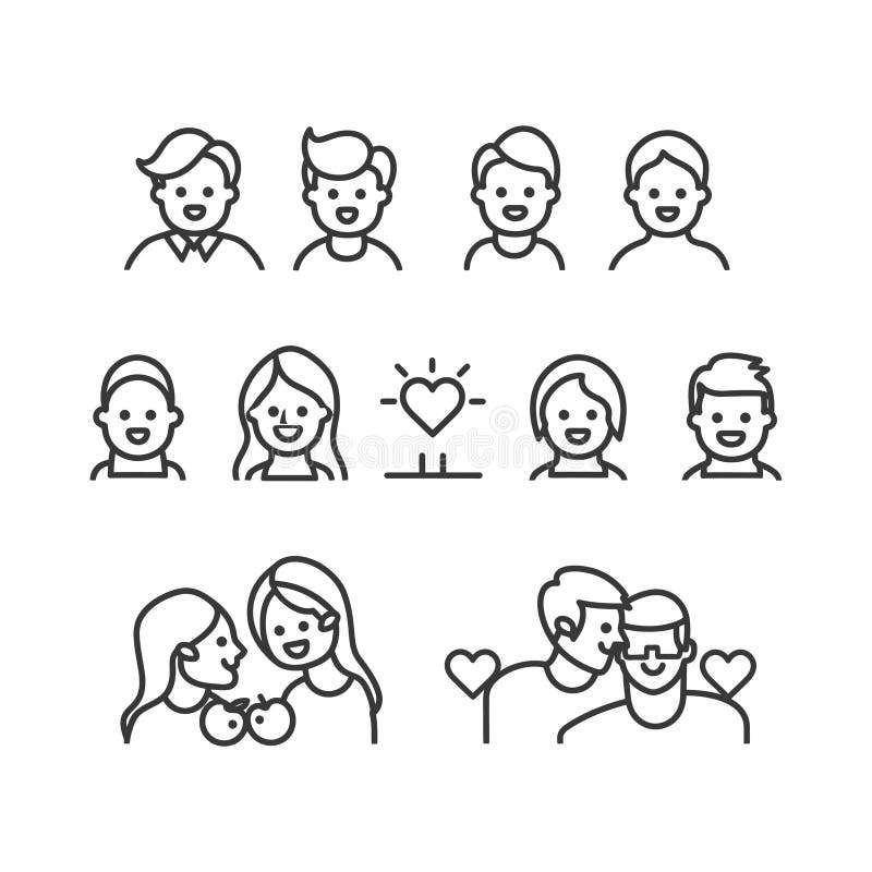 Happy Couple Line Icons: Romantic Relationship Symbols Stock Vector ...
