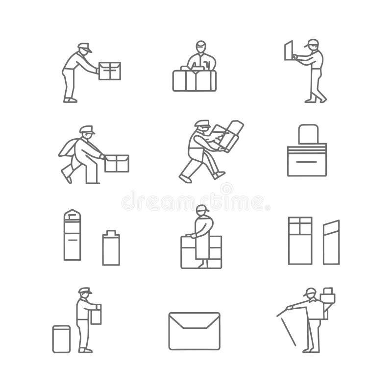Line Art Illustrations of Mail Delivery and Mailboxes Stock Vector ...