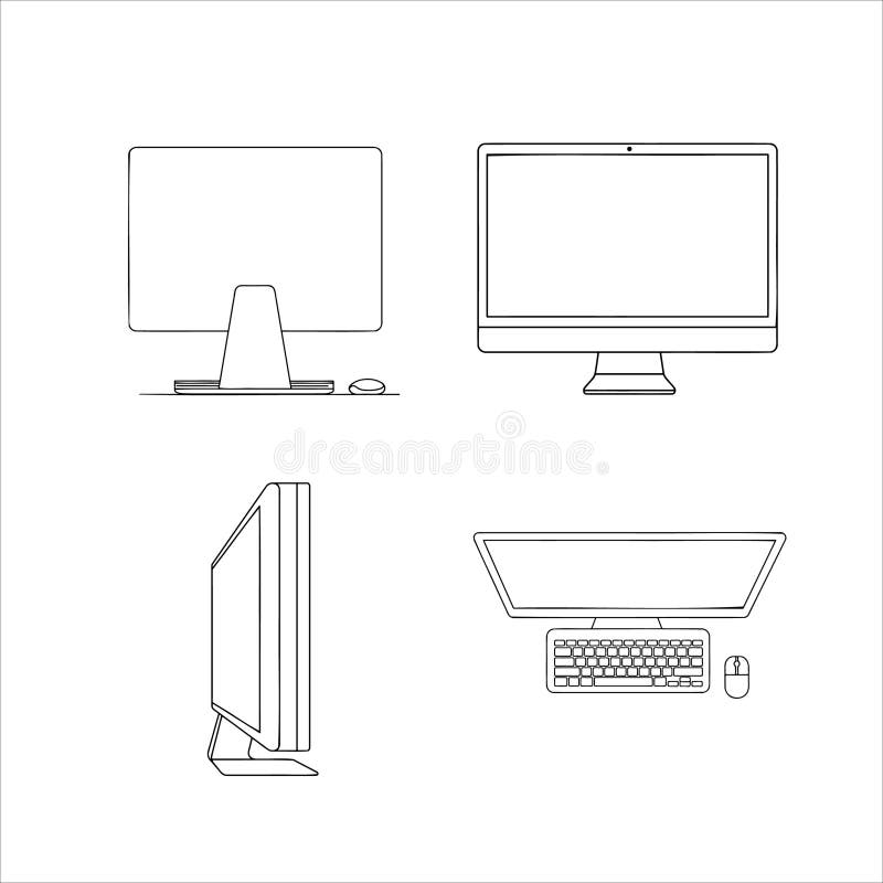 This Set of Clean Line Art Illustrations Features a Modern Desktop ...