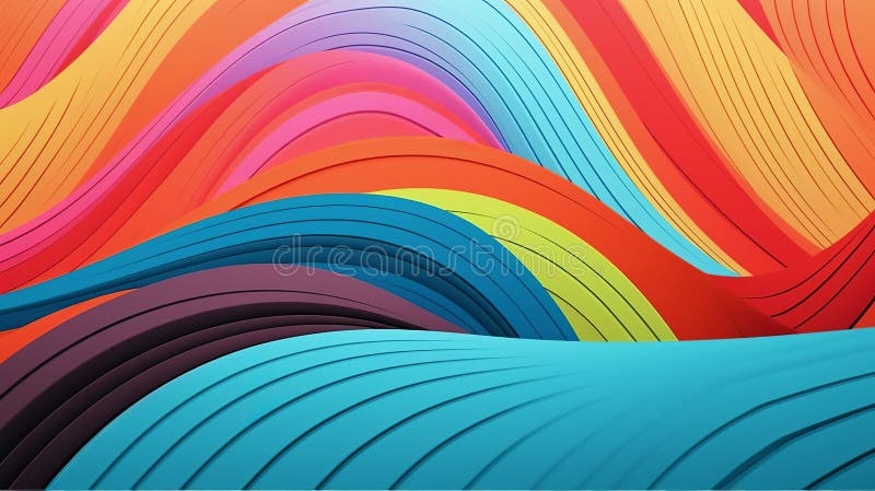 Line Art Image with Abstract Multicolored Bend Waves on Blue Background ...