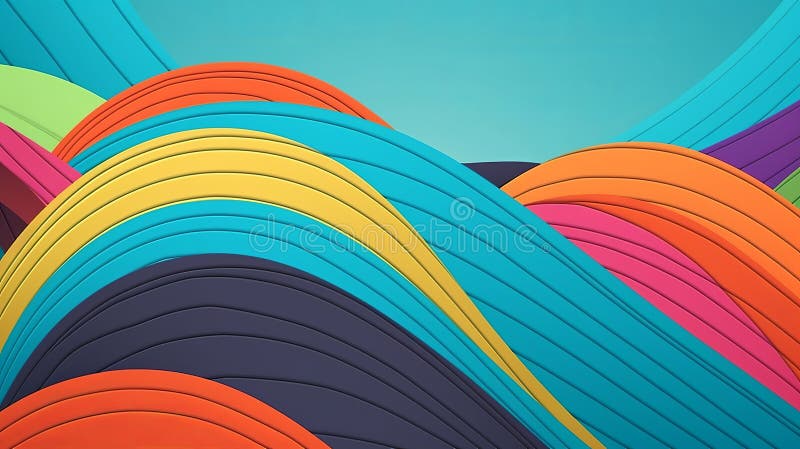 Line Art Image with Abstract Multicolored Bend Waves on Blue Background ...