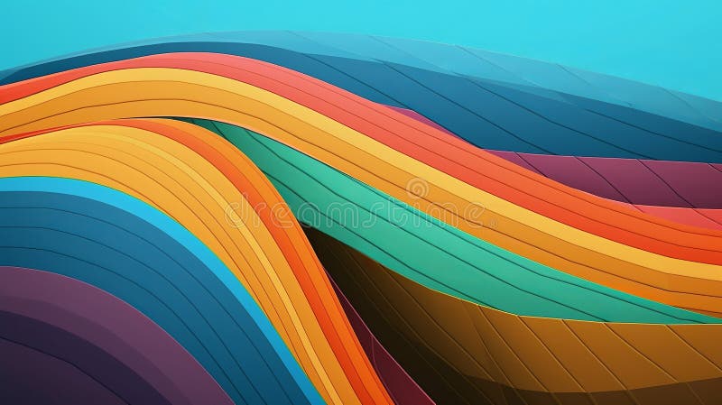 Line Art Image with Abstract Multicolored Bend Waves on Blue Background ...