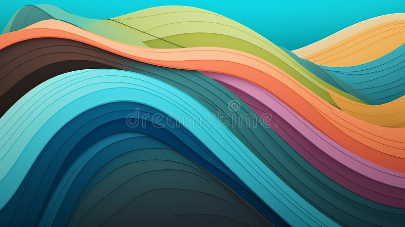 Line Art Image with Abstract Multicolored Bend Waves on Blue Background ...