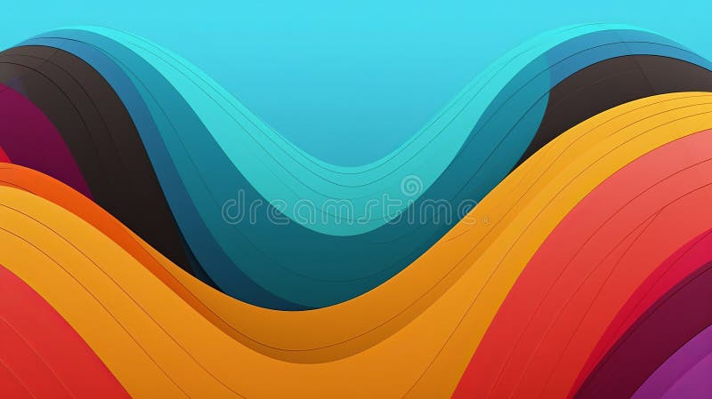 Line Art Image with Abstract Multicolored Bend Waves on Blue Background ...