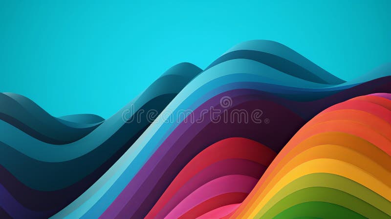 Line Art Image with Abstract Multicolored Bend Waves on Blue Background ...