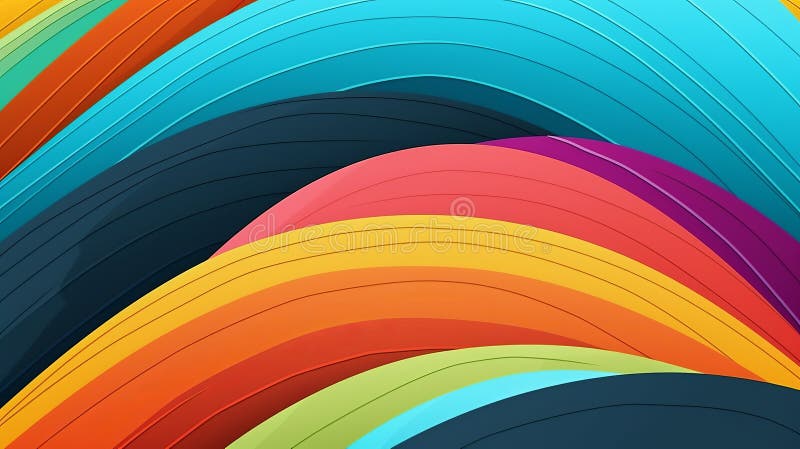 Line Art Image with Abstract Multicolored Bend Waves on Blue Background ...