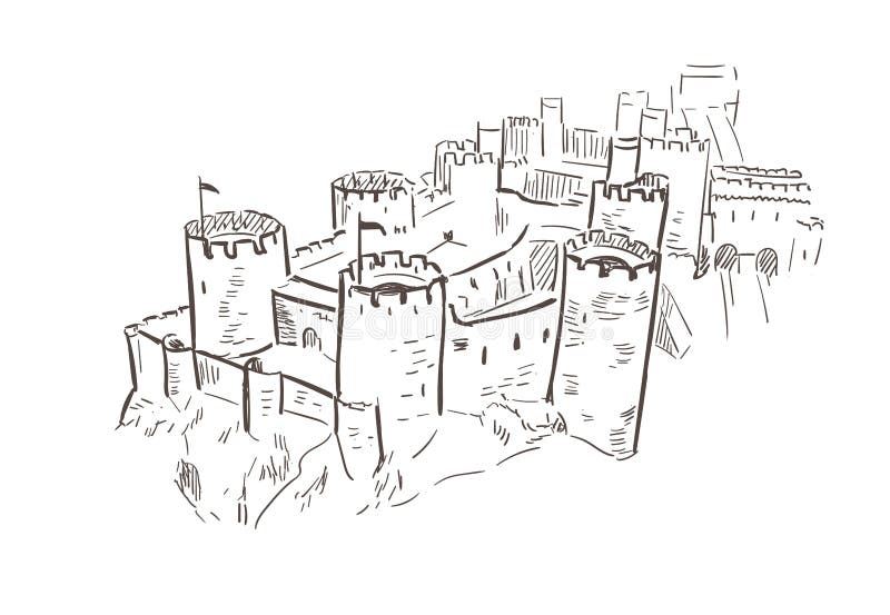 Line Art Isolated Conwy Castle Vector Sketch Stock Illustration ...