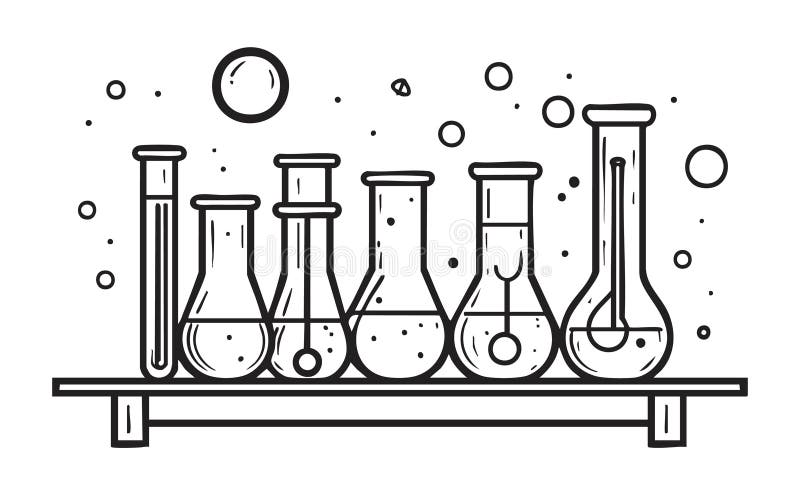 Line Art of Laboratory Glassware with Bubbles and Test Tubes. Stock ...