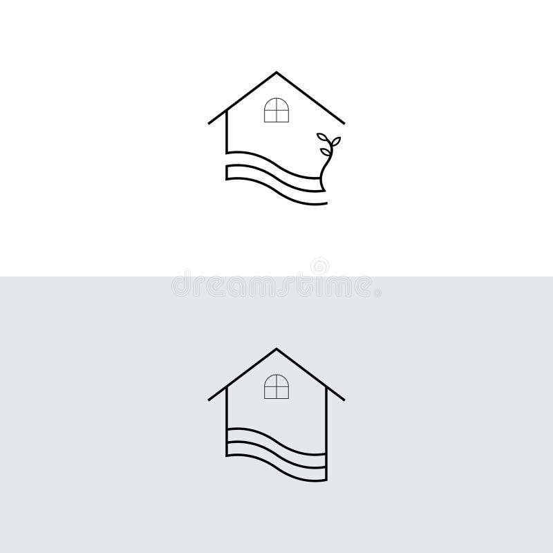 Line Art Lake and Tree House Logo Vector Stock Vector - Illustration of ...