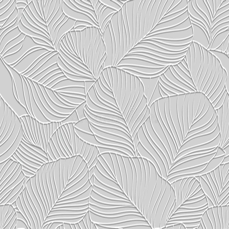 Line Art Leafy Emboss Textured Surface White 3d Seamless Pattern ...