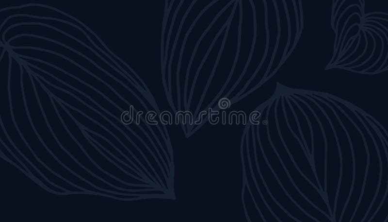 Line Art Leaves on Navy Blue Background. Modern Natural Background ...
