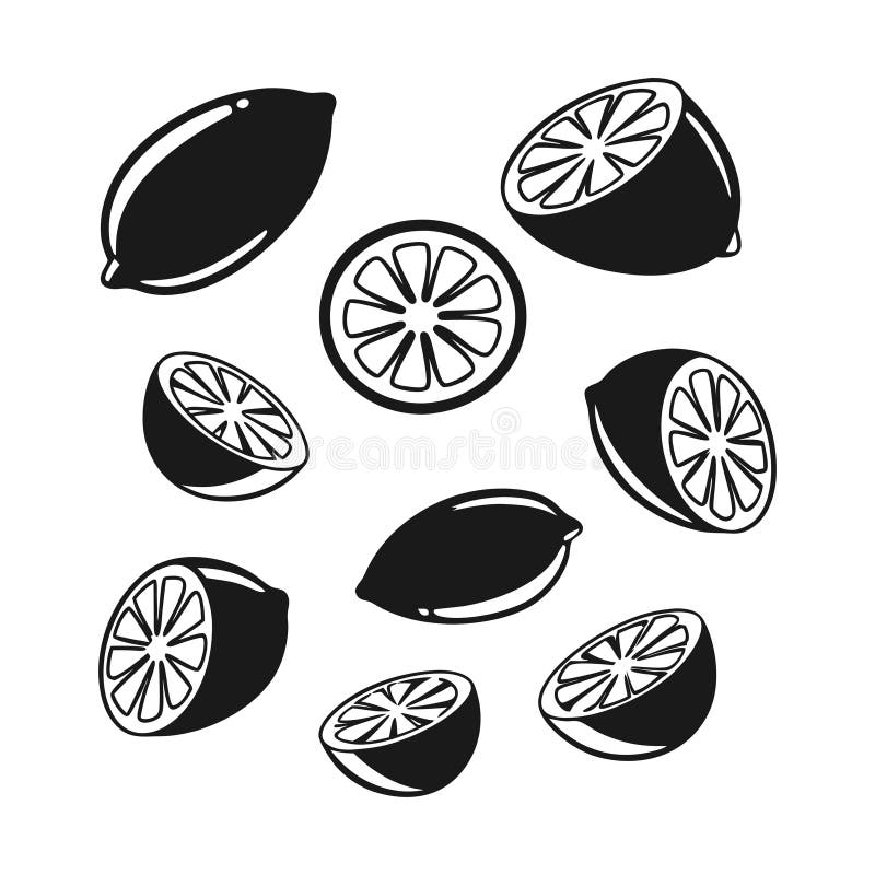 Line Art Lemon Design in Black and White Stock Vector - Illustration of ...