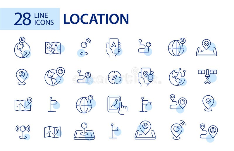 28 Line Art Location Icons. Map Pointers, Navigation and Sharing ...