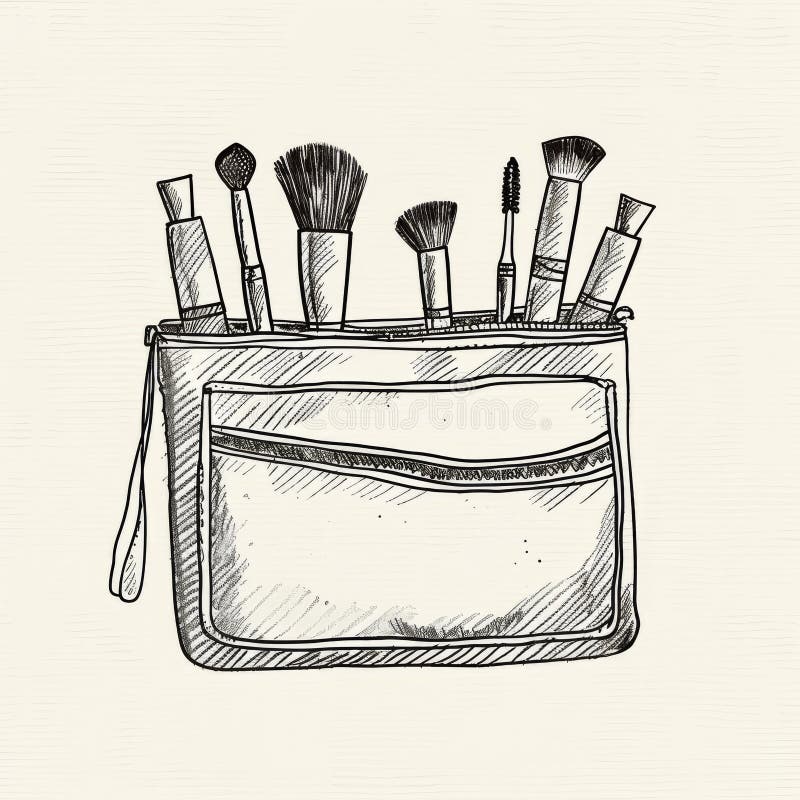 Line Art of a Makeup Pouch in Simple Lines for Beauty Illustration ...