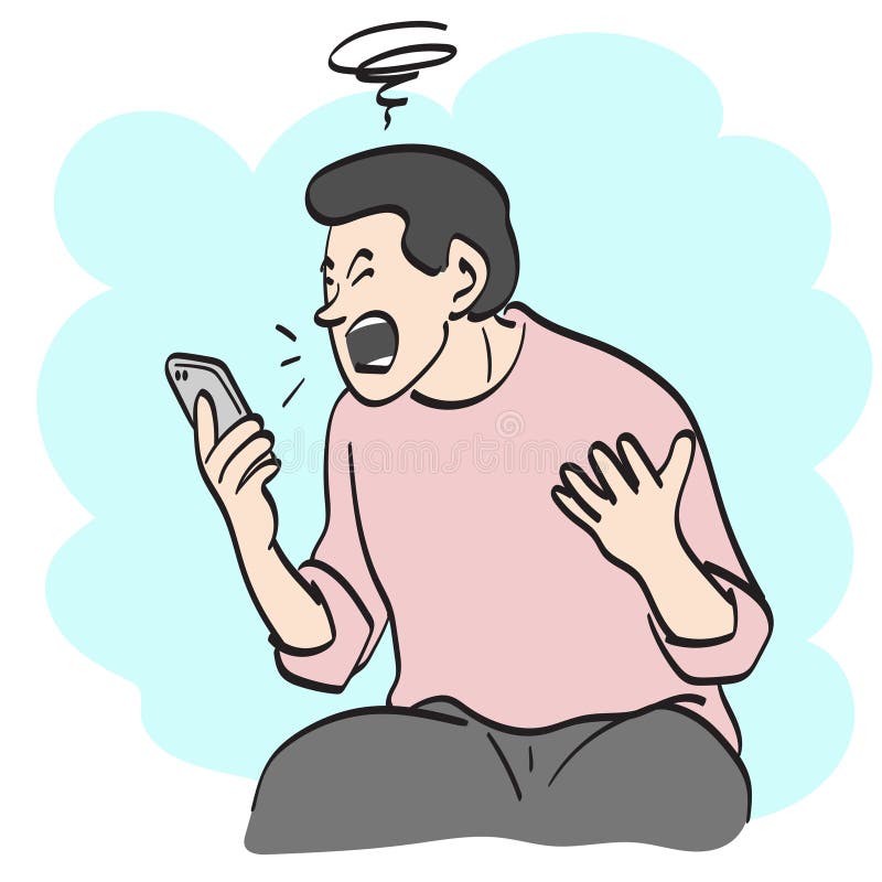 Line Art Man Shouting on Smartphone with Anger Illustration Vector Hand ...
