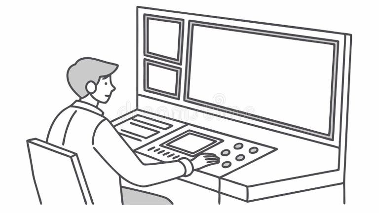 Line Art of a Man Working on a Desktop Computer Setup, Vector Design ...