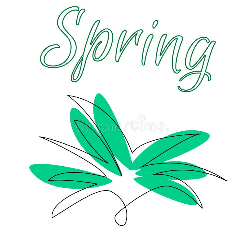 Line Art Minimalistic Spring Vector Art with Leaves and Text. for Logo ...