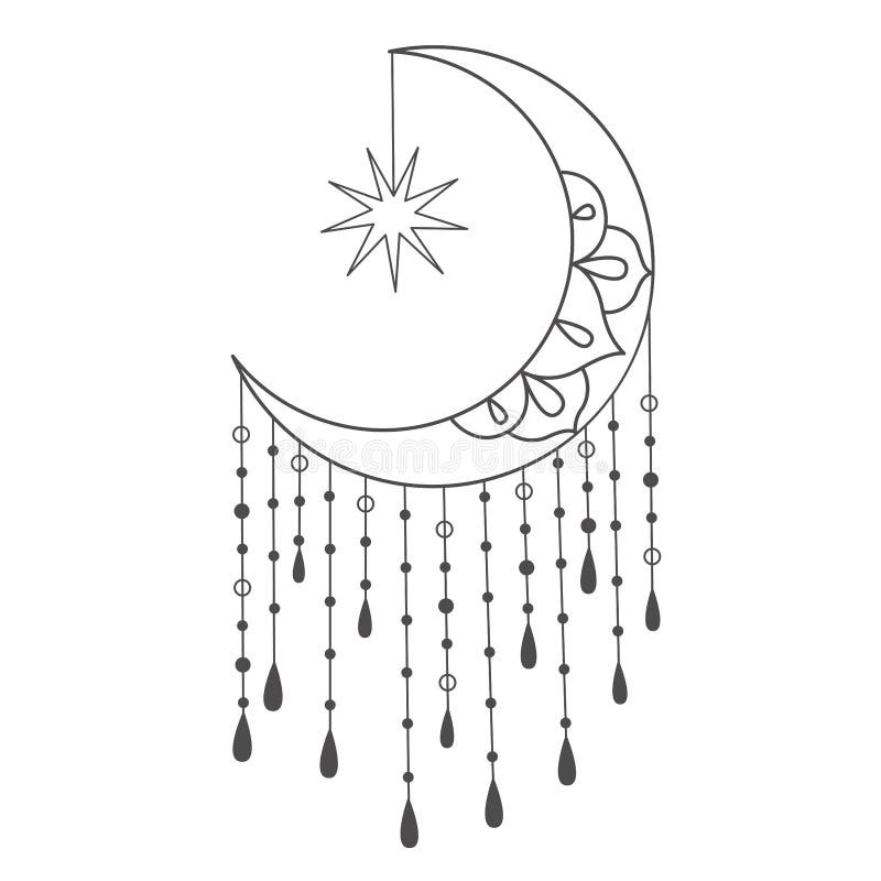 Line Art Moon with Star on the White Background. Stock Vector ...