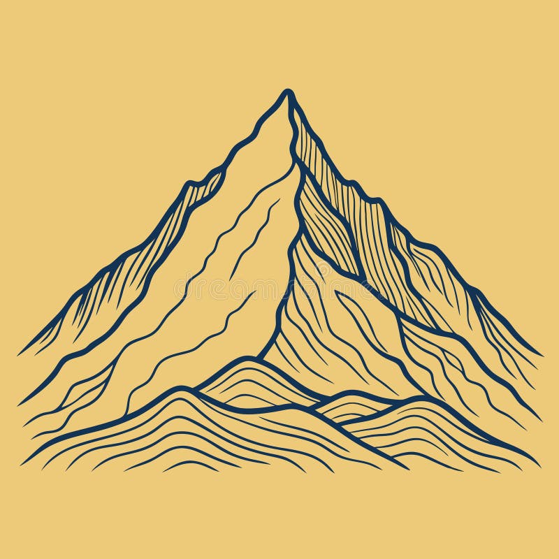 Line-art Mountain Vector with Delicate Contour Lines. Stock ...