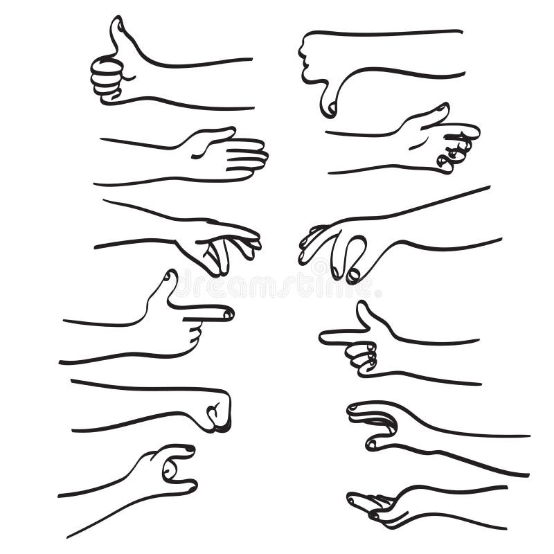 Line Art Multiple Hand Gestures Illustration Vector Hand Drawn Isolated ...