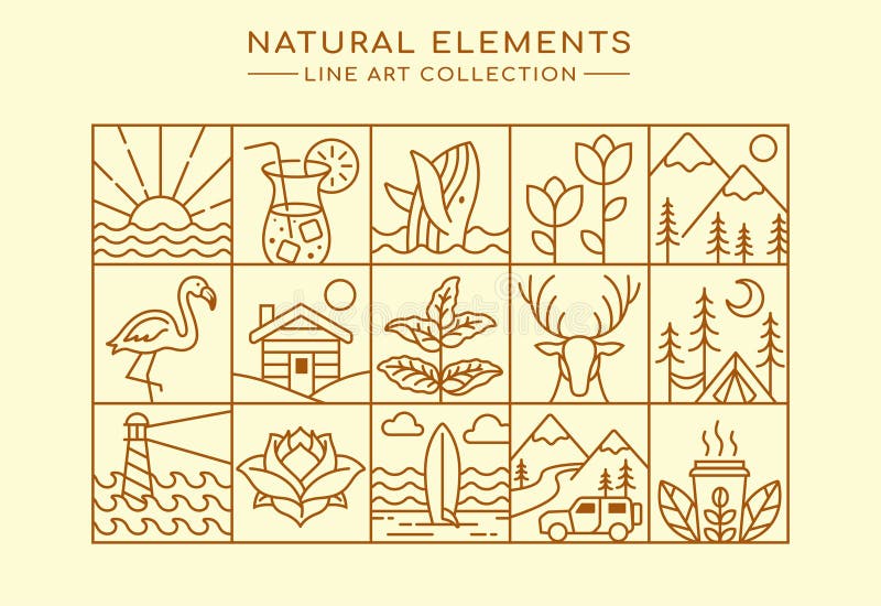 Line Art of Natural Elements Collection Stock Vector - Illustration of ...