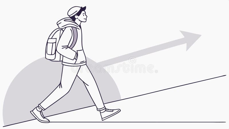 Line Art Person Walking with Direction Arrow, Guided Progress Concept ...