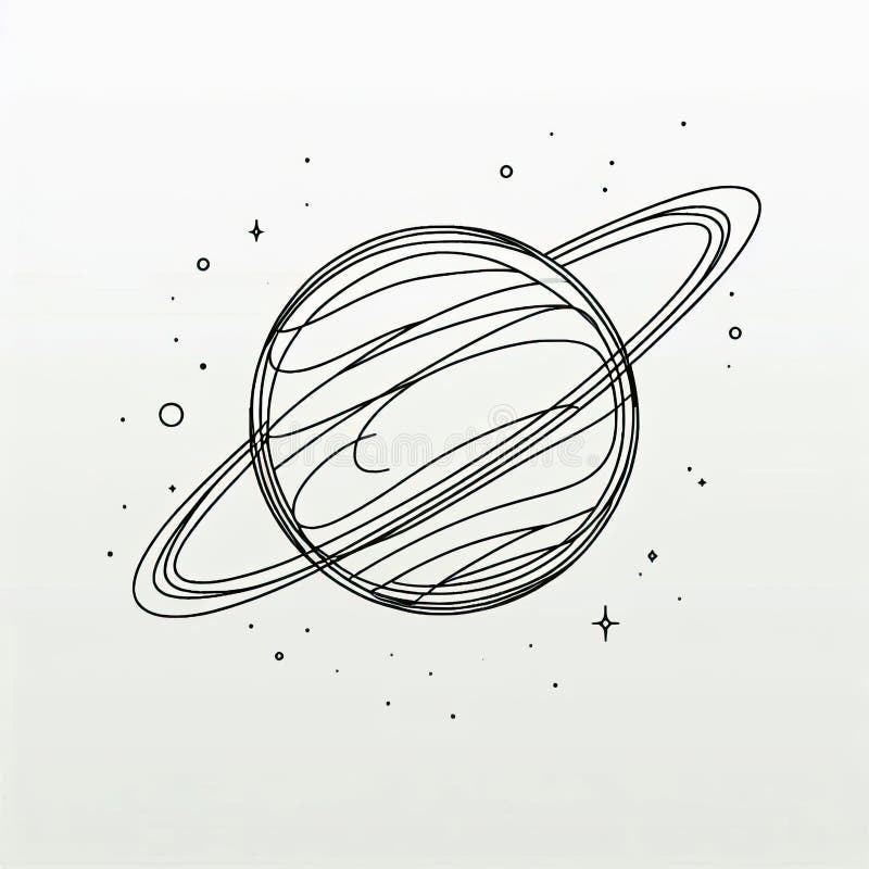 Line Art Planet with Circular Orbit Stock Illustration - Illustration ...