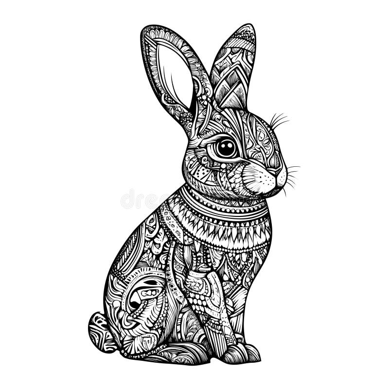 Line Art Rabbit Mandala Vector Stock Vector - Illustration of ...