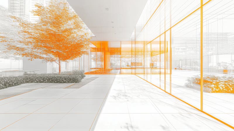 The Line Art Representation of a Building in 3D Stock Image - Image of ...