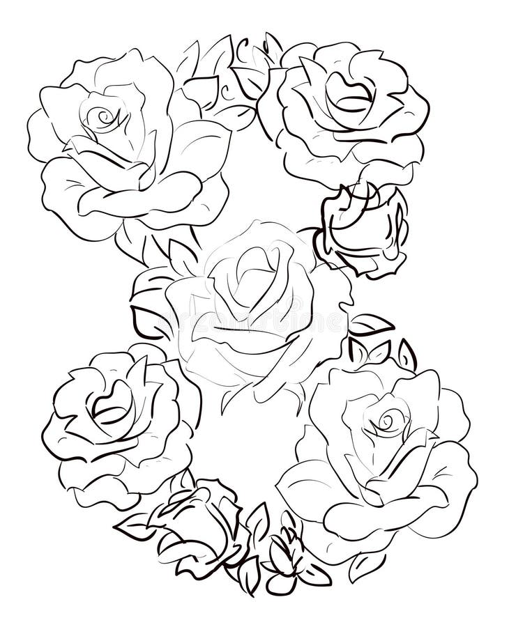 Line Art Roses in Figure Eight - Eight from Roses Stock Vector ...