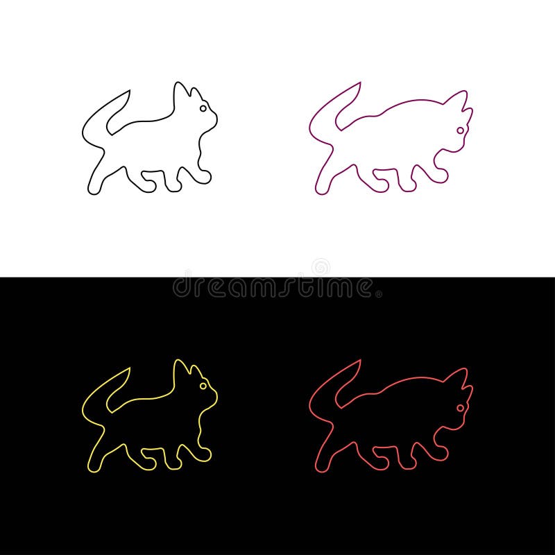 Line Art Running Cat Animal Logo Template Stock Vector - Illustration ...