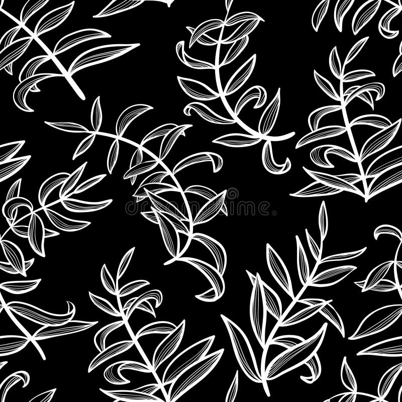 Line Art Seamless Pattern with Plants. Doodle Simple Background Stock ...