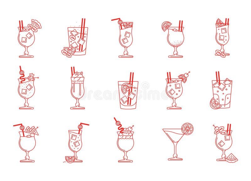 Line Art, Set of Cocktails and Drinks Illustrations. Stock Illustration ...