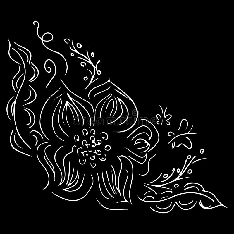 Line Art Set with Flowers Outline Hand. Hand Drawn Vector Art. Vector ...