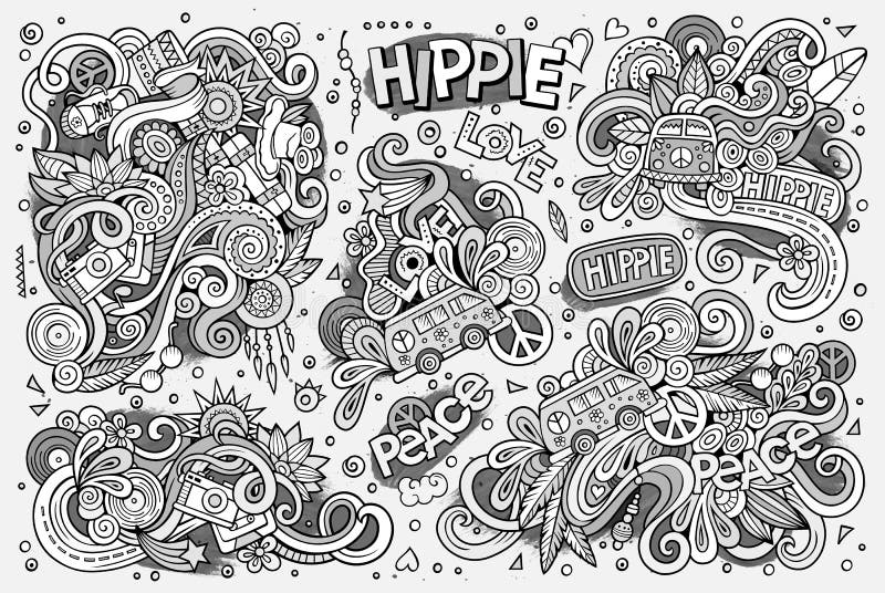 Line Art Set of Hippie Objects Stock Vector - Illustration of peace ...