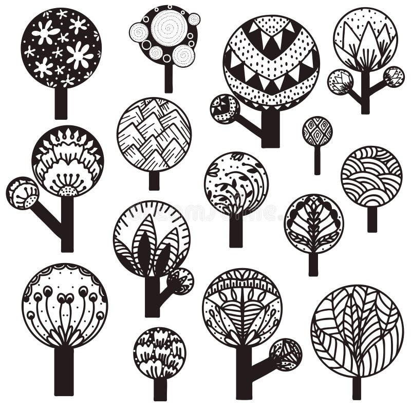 Set of Trees Doodle Design on White Background Stock Vector ...