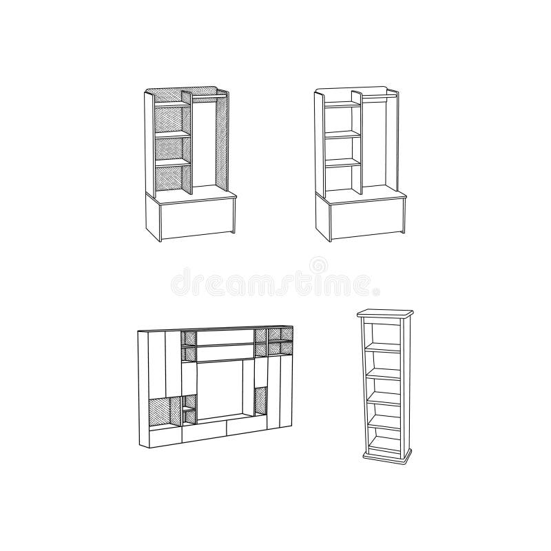 Line Art Shelf Icon Collection, Outline Vector Design Illustration ...