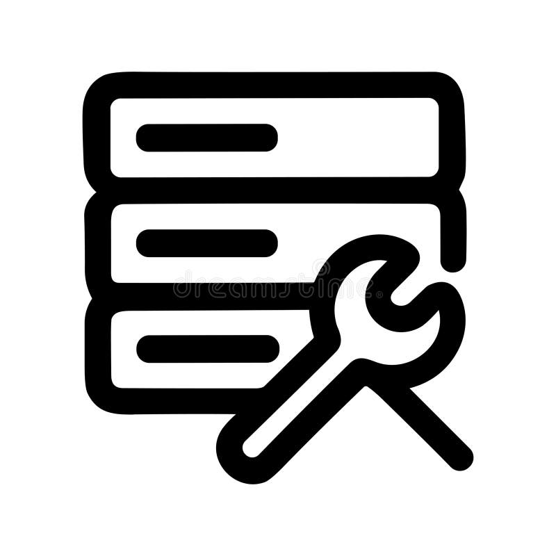 Line Art Simple Database Server Maintenance with Wrench Icon Illustration Stock Vector ...