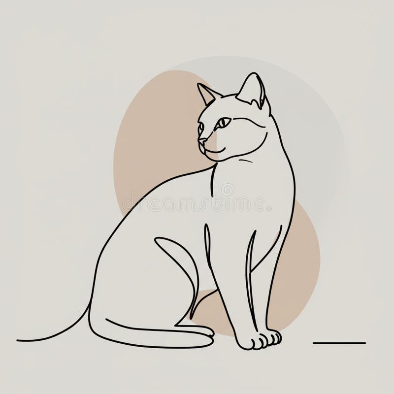 Line Art of a Sitting Cat, Created with Minimalist Black Lines Against ...