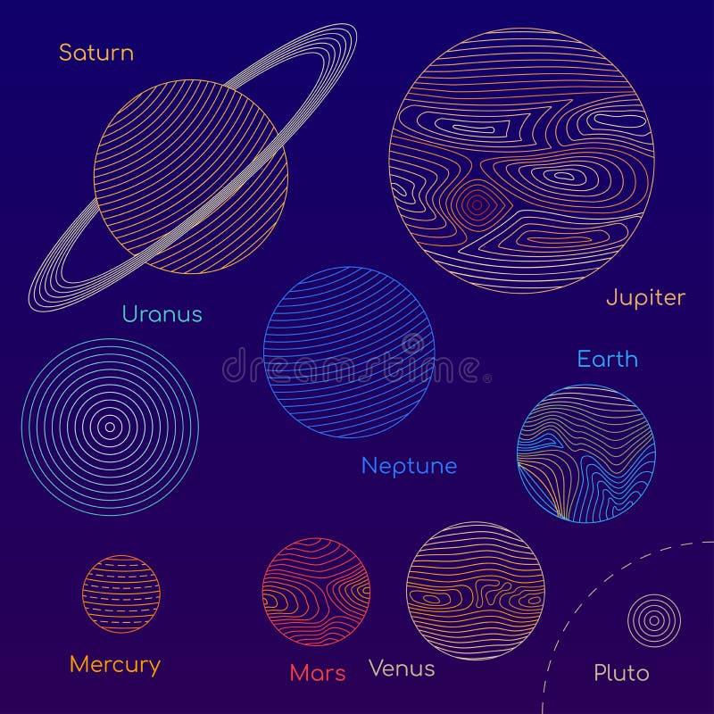 Line Art Solar System Planets Set. Cosmic Linear Set Stock Vector ...