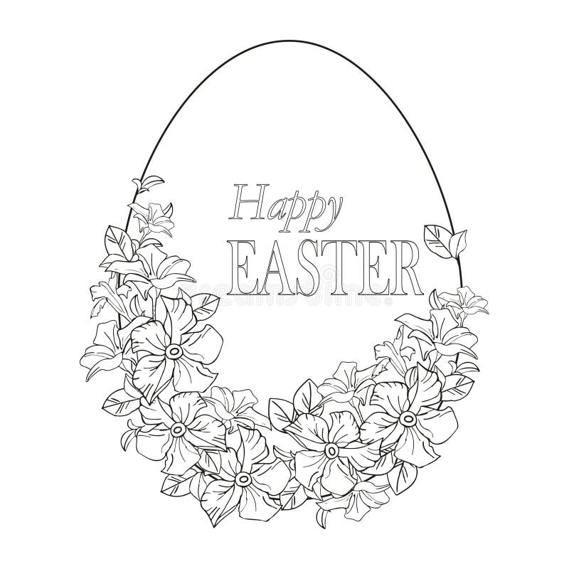 Line Art Spring Flower Easter Egg , Hand Drawn Floral Elements for ...