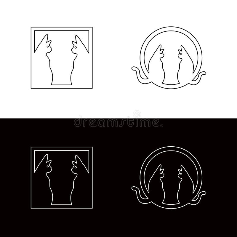 Line Art Square Cat Animal Logo Illustration Stock Vector ...